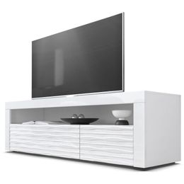 Vladon Sideboard tv Board Kommode Schrank Lowboard Valencia in Weiß mit 3D Fronten - Fronten in Weiß Hochglanz Harmony mit 3D Struktur tv Board - Fronten in