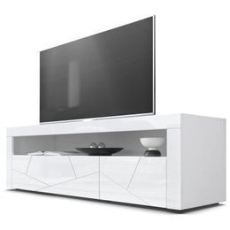 Vladon - Sideboard tv Board Kommode Schrank Lowboard Valencia in Weiß mit 3D Fronten - Fronten in Weiß Hochglanz Element mit 3D Struktur tv Board