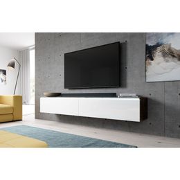 TV-Lowboard bargo 180 cm mit LED-Beleuchtung Old Style Wood-Weiß glänzend - Furnix