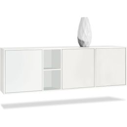 Vladon Sideboard Anrichte Kommode led Cuba in Weiß matt - Hochglanz & Naturtöne - Türen in Weiß matt ohne led Beleuchtung - Türen in Weiß matt ohne led