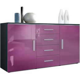 Sideboard Kommode Highboard Anrichte Faro V1 Schwarz matt - Hochglanz - Front in Brombeer Hochglanz - Front in Brombeer Hochglanz - Vladon