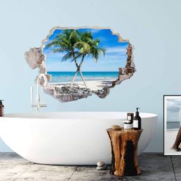 K&L WALL ART 3D Wandtattoo Aufkleber Badezimmer Palmen Wandsticker Strand Atlantic Ocean Mauerdurchbruch selbstklebend 40x27cm - bunt