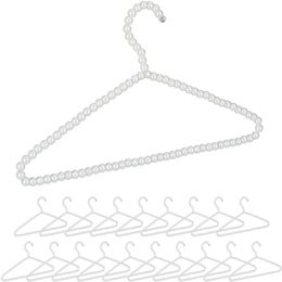 Relaxdays 20 x Kleiderbügel mit Perlen, für Shirt, Bluse, mit Stange für Hosen & Röcke, 40 cm, Kunststoff, Hemdbügel, weiß