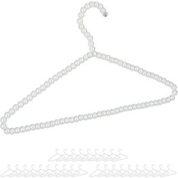 Relaxdays 30 x Kleiderbügel mit Perlen, für Shirt, Bluse, mit Stange für Hosen & Röcke, 40 cm, Kunststoff, Hemdbügel, weiß