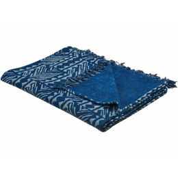 Beliani Kuscheldecke Marineblau Baumwolle 130 x 180 cm geometrisches Muster afrikanischer Print und Quasten für Bett Sofa Couch Sessel Wohnzimmer - Blau