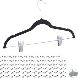 Relaxdays - 72 x Samtbügel mit Clips, 360° drehbarer Haken, Hosenbügel, rutschfeste Hemdenbügel, 43 cm breit, Clipbügel, schwarz