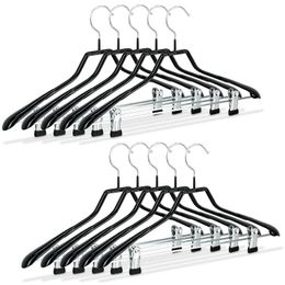 Klammerbügel, 10er Set, Kleiderbügel für Kostüme, gummiert aus Metall, rutschfest, platzsparend, 42 cm, schwarz - Relaxdays