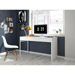 Schreibtisch Dfattor, Wendbarer Bürotisch, PC-Halter Studiertisch mit 2 Schubladen, 138x50h75 cm, Glänzend Weiß - Dmora