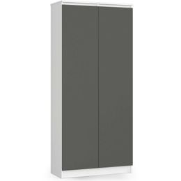 Akord - Büroregal R80 Büroschrank Aktenschrank Weiß 80 cm 2 Türen 8 Ebenen Front Graphitgrau B80 x H180 x T35 cm