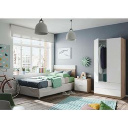 Dmora - Garderobe Donan, Schlafzimmerschrank mit 2 Türen und 2 Schubladen, Schrank mit Kleiderbügelstange, 82x52h180 cm, Weiß und Eiche