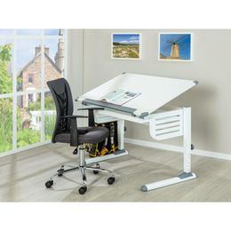 Höhenverstellbarer Schreibtisch mit kippbarer Ablage, in Weißmetall, 110x68x55-78 cm - Dmora