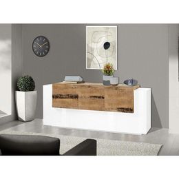 Kommode Dbaian, Küchen-Sideboard mit 5 Türen und 2 Schubladen, Wohnzimmer-Buffet, Küchen-Sideboard, 100 % Made in Italy, cm 220x45h86, glänzend weiß