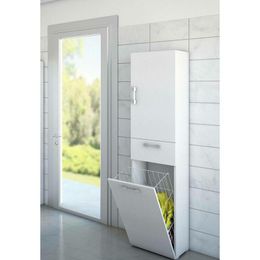Dmora - Mehrzweckschrank Dcosim, Linearer Wäscheschrank mit 2 Türen, Badezimmersäule mit Wäschekorb, 100% Made in Italy, 45x32h195 cm, Weiß