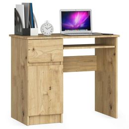Akord - Piksel Schreibtisch Klein mit Schubladen | Office Desk | Computertisch | Bürotisch mit Tastaturablage | Schublade und Fach mit Tür | Holz