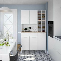CAESAROO Küchenschrank 108x40x186 cm Mattweiß und kanadische Eiche mit Flaschenablagen weiß artik und eiche canadian