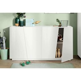 Kommode Dlisuzz, Küchen-Sideboard mit 4 Türen, Wohnzimmer-Buffet, 100 % Made in Italy, cm 159x43h86, glänzend weiß - Dmora