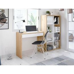 CAESAROO Schreibtisch 82x40 cm Eiche Nordische und Mattweiß mit einer Schublade Eiche und Weiß