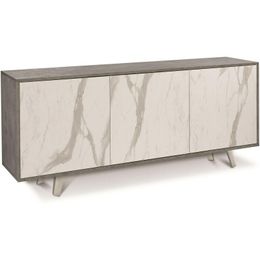 CAESAROO Sideboard mit 3 Türen 177x41 cm mit Push - Pull Öffnung Farbe Zement und Calacatta Marmor Zement und Marmor