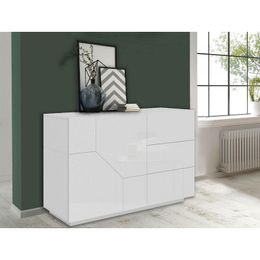 Kommode Dgirell, Küchen-Sideboard mit 2 Türen und 3 Schubladen, Wohnzimmer-Buffet, 100 % Made in Italy, cm 141x43h86, glänzend weiß - Dmora