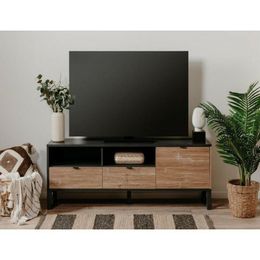 CAESAROO TV-Schranke 160 cm Manhattan Bambus und Anthrazit Grau mit einer Klappe und zwei Schubladen Bambus und Anthrazitgrau