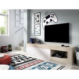 CAESAROO Wohnzimmer-TV-Schrank 204 cm Hope Glänzend Weiß und Natürlich weiß und natürlich