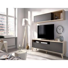 CAESAROO - Wohnzimmer-TV-Schrank 180 cm Scarlett Graphit und natürlich Graphit und natürlich