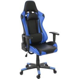 Bürostuhl HHG 592, Schreibtischstuhl Gamingstuhl Chefsessel Bürosessel, 150kg belastbar Kunstleder schwarz/blau - blue