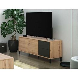 CAESAROO - Wohnzimmer-TV-Schrank 130 cm Eiche Nordische und Anthrazit Grau mit 2 Türen und 2 Schubladen Eiche und Grau