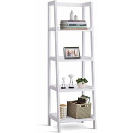 Goplus - Standregal Bücherregal 4 Ebenen mit Kippschutz, Leiter Regal Treppenregal Wohnzimmer Küche Badezimmer 44,5x38x140cm Weiß