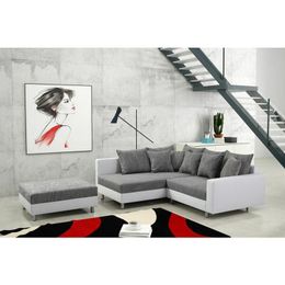Modernes Sofa Couch Ecksofa Eckcouch in weiss Eckcouch mit Hocker - Minsk L