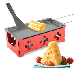 Atäsi Backblech Tragbare Mini Käse-Raclette-Set mit Praktischem Spachtel Rot
