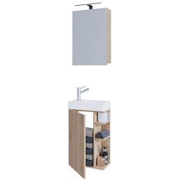 Vcm 3-tlg Set Waschplatz f&uuml;r G&auml;ste WC G&auml;stebad Toilette Waschtisch mit Spiegelschrank Badm&ouml;bel Badezimmer Set &ndash; Lumia