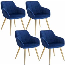 WOLTU 4 x Esszimmerstühle 4er Set Esszimmerstuhl Küchenstuhl Polsterstuhl Design Stuhl mit Armlehnen, mit Sitzfläche aus Samt, Gestell aus Metall, Gold