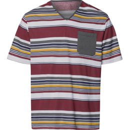 Herren Schlafanzug-Shirt dunkelrot-wei&szlig;-gestreift, Gr&ouml;&szlig;e 52/54