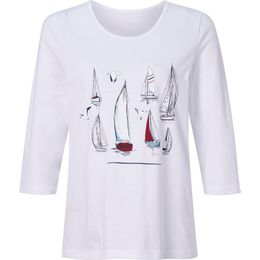 Damen 3/4-Arm-Shirt mit Segelboot-Motiv weiß, Größe 38