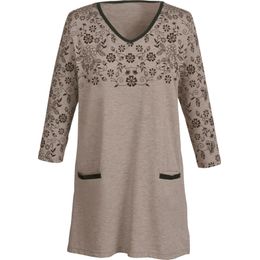 Damen Longshirt mit 2 Taschen taupe-schwarz, Gr&ouml;&szlig;e 48