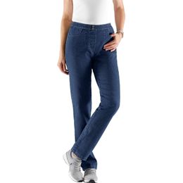 Damen Schlupfjeans mit imitierter Rei&szlig;verschluss-Blende blue-stone-washed, Gr&ouml;&szlig;e 50