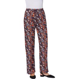 Damen Schlupfhose mit Bl&auml;tter-Druck marine-papaya-bedruckt, Gr&ouml;&szlig;e 25