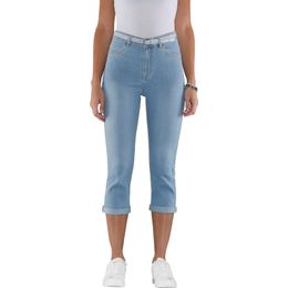Damen Caprijeans inkl. Glitzer-G&uuml;rtel, Stretch-Qualit&auml;t blue-bleached, Gr&ouml;&szlig;e 42