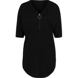Damen Strandtunika mit Rei&szlig;verschluss, bedruckt schwarz, Gr&ouml;&szlig;e 40/42