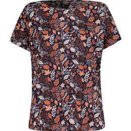Damen Schlupf-Bluse mit Bl&auml;tterprint marine-papaya-bedruckt, Gr&ouml;&szlig;e 46