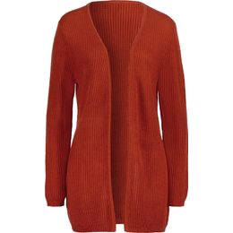 Damen Strickjacke mit gerippten Abschl&uuml;ssen rostrot, Gr&ouml;&szlig;e 46