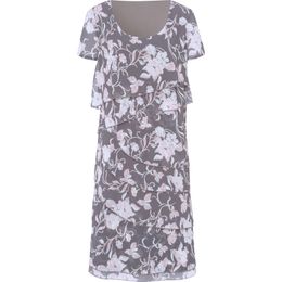 Damen Sommerkleid mit Blumen-Druck, mehrlagig anthrazit-bedruckt, Gr&ouml;&szlig;e 56