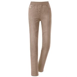 WITT Damen Schlupfjeans mit geripptem Strick-Dehnbund, sesam, Gr&ouml;&szlig;e 40