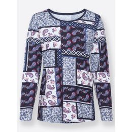 WITT Damen Langarmshirt im Patchwork-Dessin, marine-bedruckt, Gr&ouml;&szlig;e 38