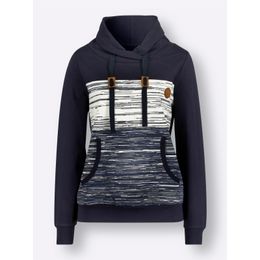 WITT Damen Sweatshirt mit K&auml;nguru-Taschen, marine-ecru-meliert, Gr&ouml;&szlig;e 36