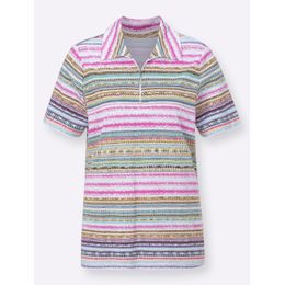 WITT Damen Poloshirt im Baumwoll-Modal-Mix, fuchsia-geringelt, Gr&ouml;&szlig;e 38