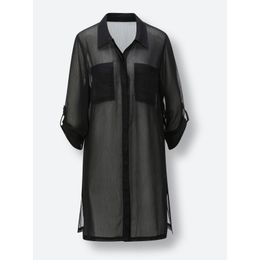 feel good Damen Strandbluse mit krempelbaren 3/4-&Auml;rmeln, schwarz, Gr&ouml;&szlig;e 52/54