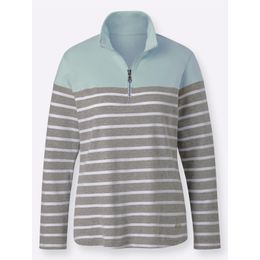 WITT Damen Sweatshirt in Interlock-Qualit&auml;t, mint-grau-gestreift, Gr&ouml;&szlig;e 38
