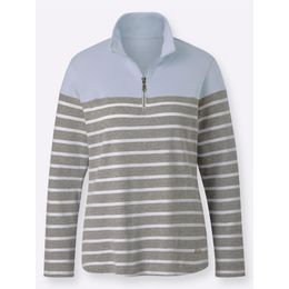 WITT Damen Sweatshirt in Interlock-Qualit&auml;t, eisblau-grau-gestreift, Gr&ouml;&szlig;e 44